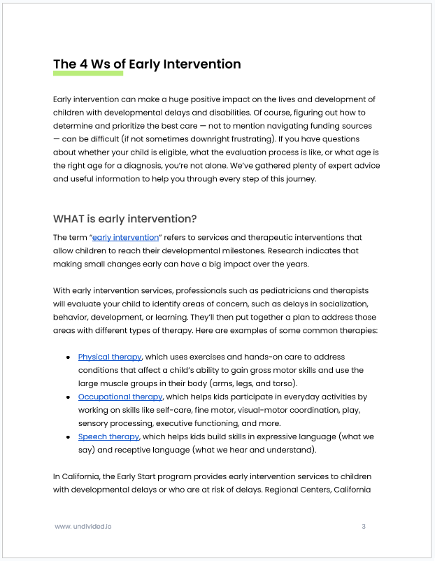 Free downloadable guide to early intervention services